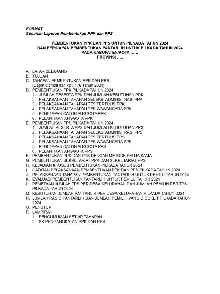 v1 Format Laporan Pembentukan PPK Dan Pps Pilkada 2024 | PDF