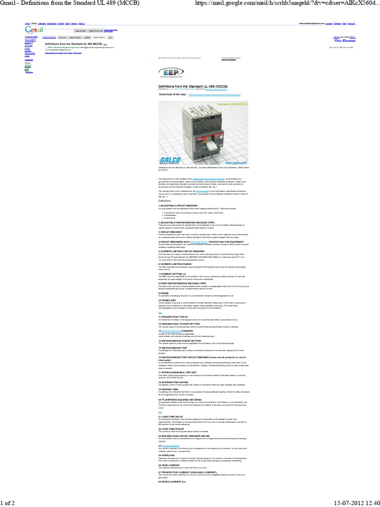 Gmail - Definitions From The Standard UL 489 (MCCB) | PDF | Electrical ...