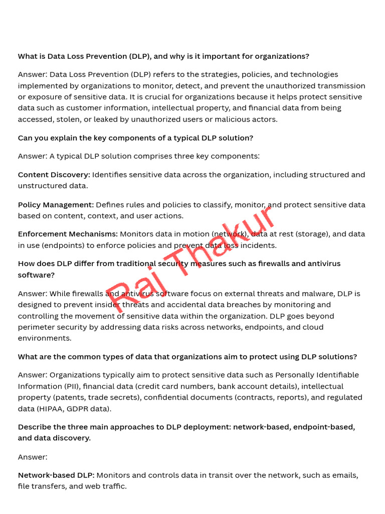 Data Loss Prevention (DLP) Interview Questions | PDF | Cloud Computing ...