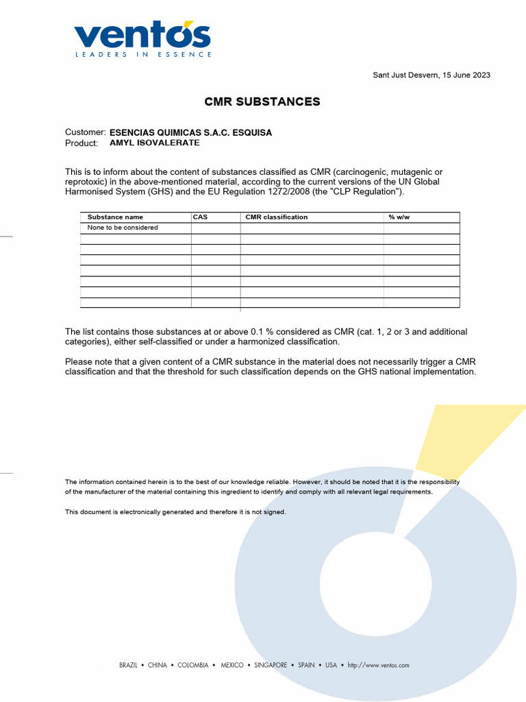 CMR Amyl Isovalerate | PDF | Science & Mathematics | Technology ...