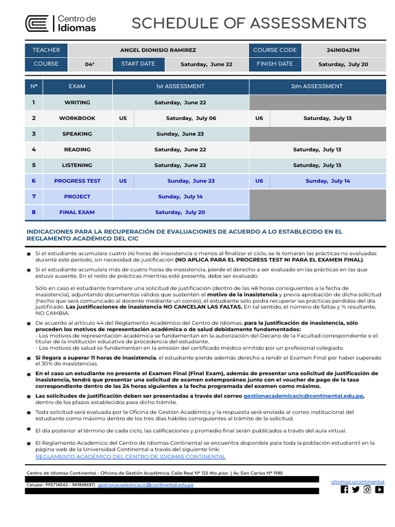 1.1. Dosage Planning of Class Session - 5HP - 1.3. SCHEDULE OF ASSESSMENTS | PDF