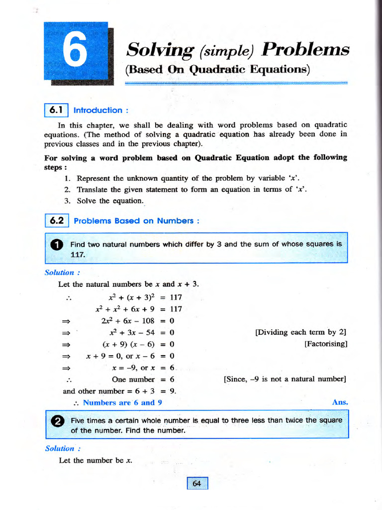 Chapter 6 Solving Simple Problems Based On Quadratic Equations | PDF | Career & Growth | Foreign ...