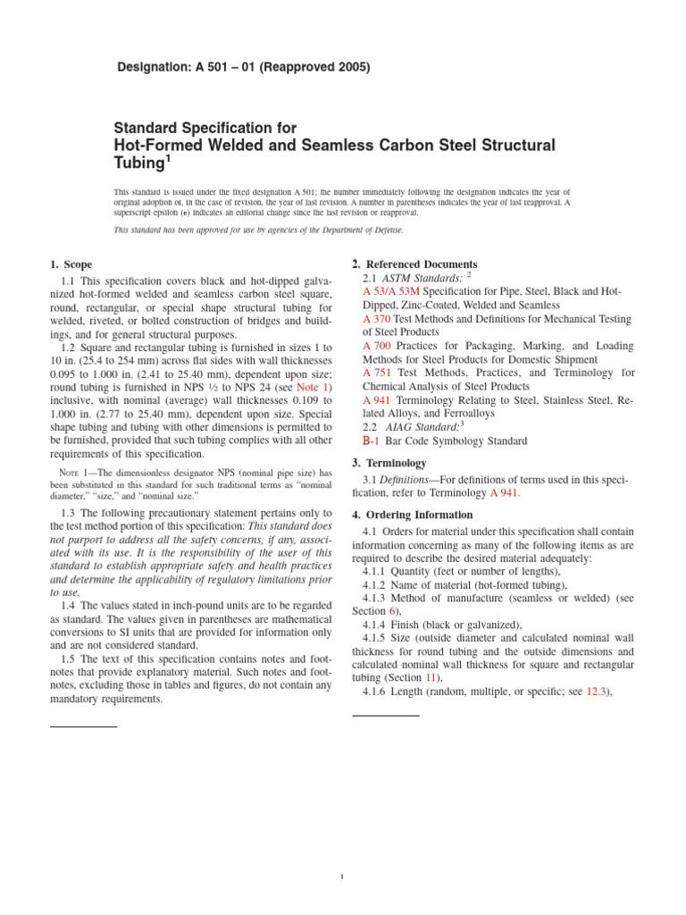 ASTM A501 Specification Overview | PDF | Pipe (Fluid Conveyance ...