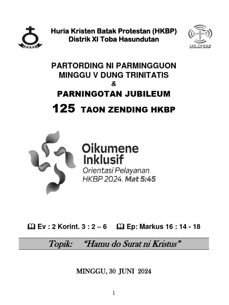 Acara Jubileum 125 Zending HKBP-1 | PDF