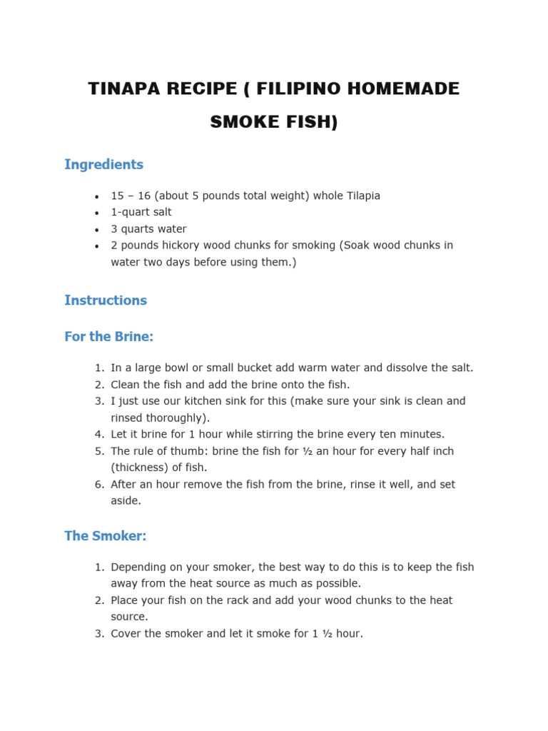 Tinapa Recipe | PDF | Food And Drink Preparation | Food Processing
