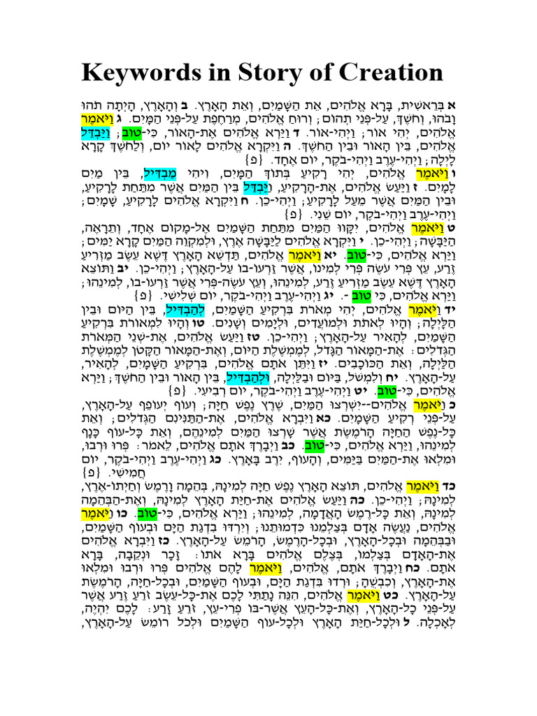 Genesis 1 Keywords in Creation Story | PDF