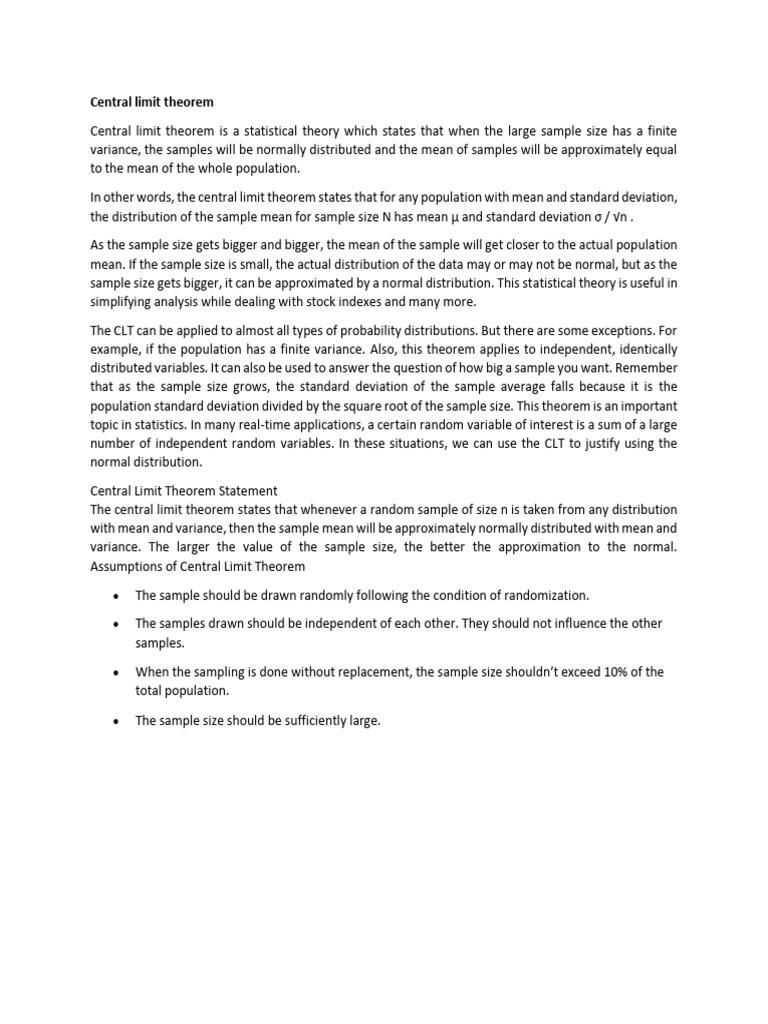 Statistics Notes For CLT & Sampling Techniques | PDF | Variance ...