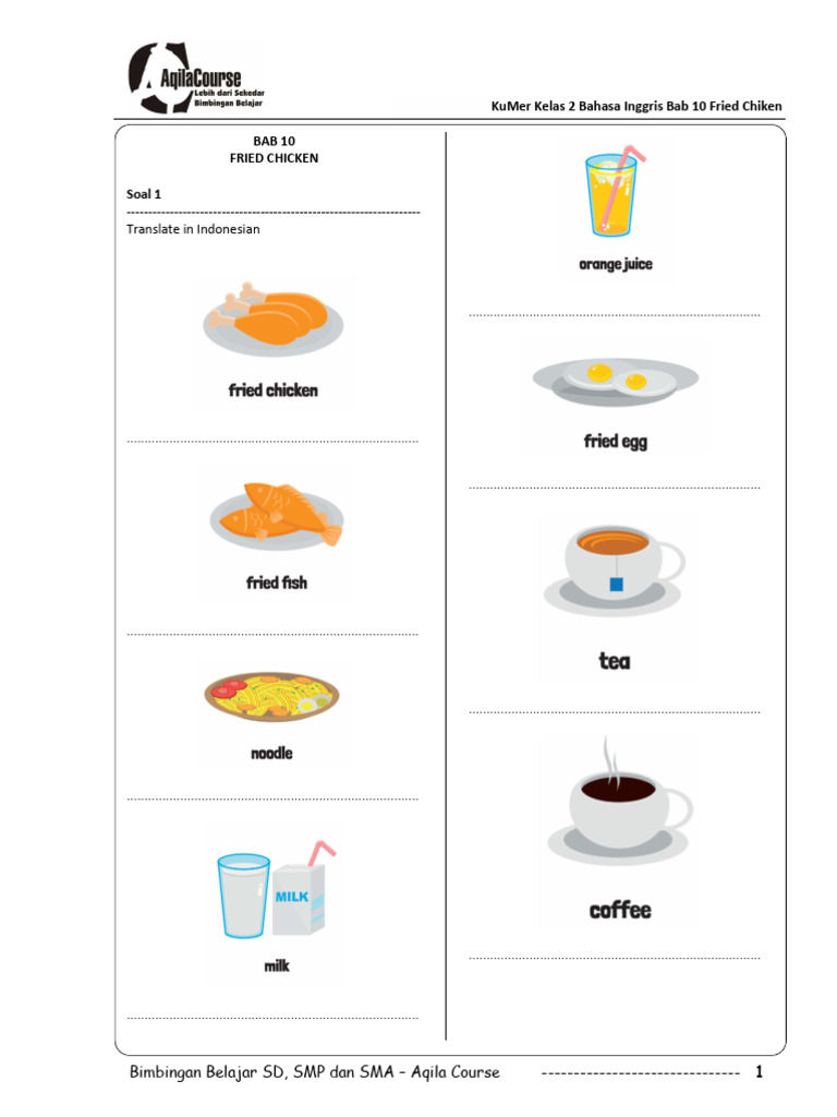Kelas 2 Bahasa Inggris Bab 10 Fried Chicken Kumer 2022 | PDF