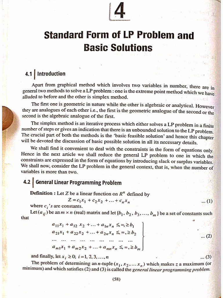 LPP (Standard Form of LP Problem and Basic Solutions) | PDF