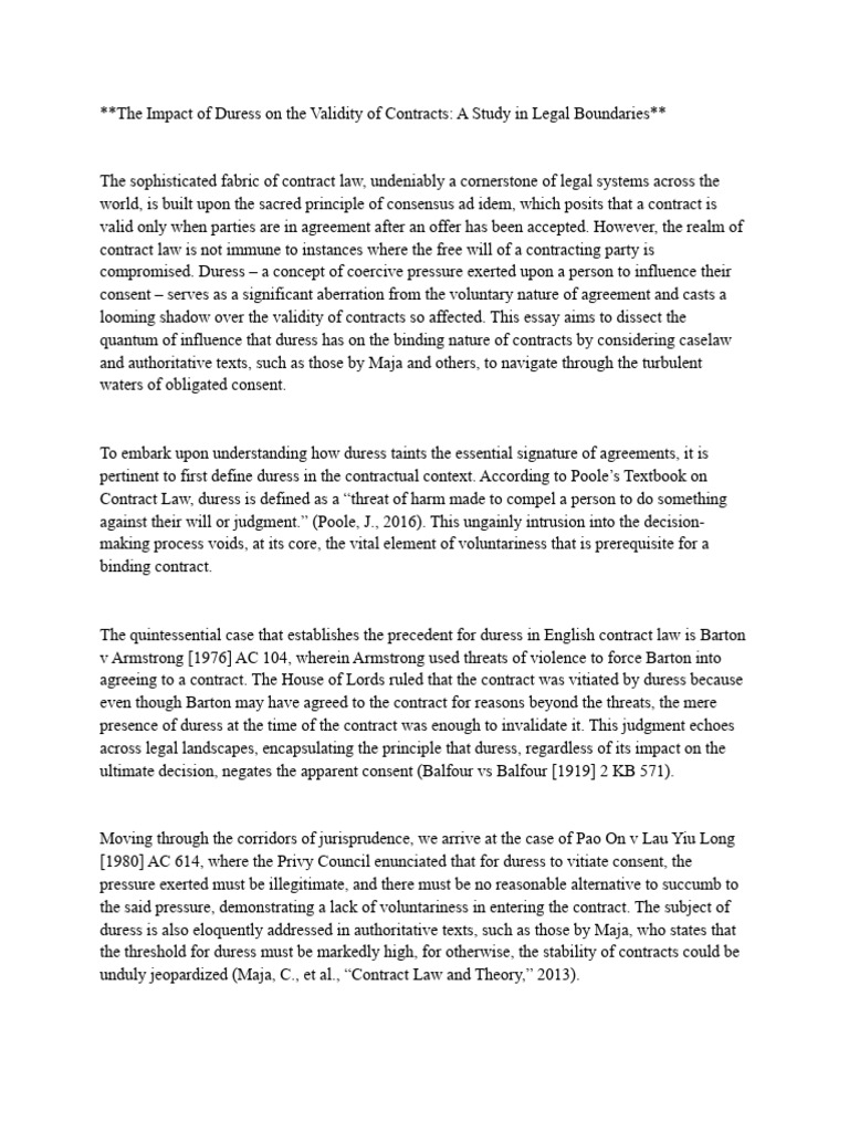 Duress and Contract Validity | PDF | Consent | Legal Ethics