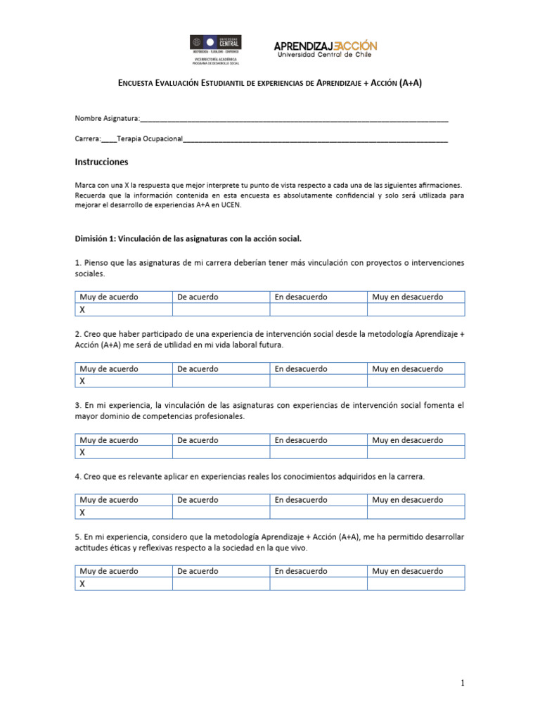 Encuesta Evaluación Estudiantil de experiencias de Aprendizaje | PDF ...