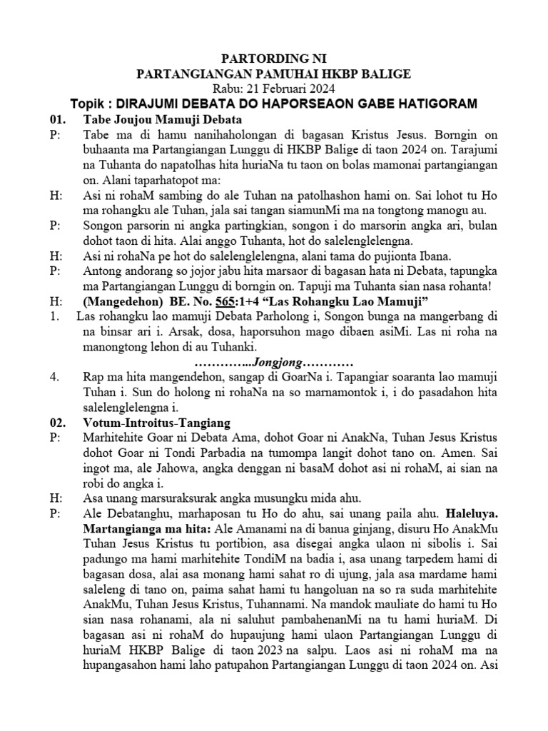 Tata Ibadah Partangiangan Pamuhai | PDF