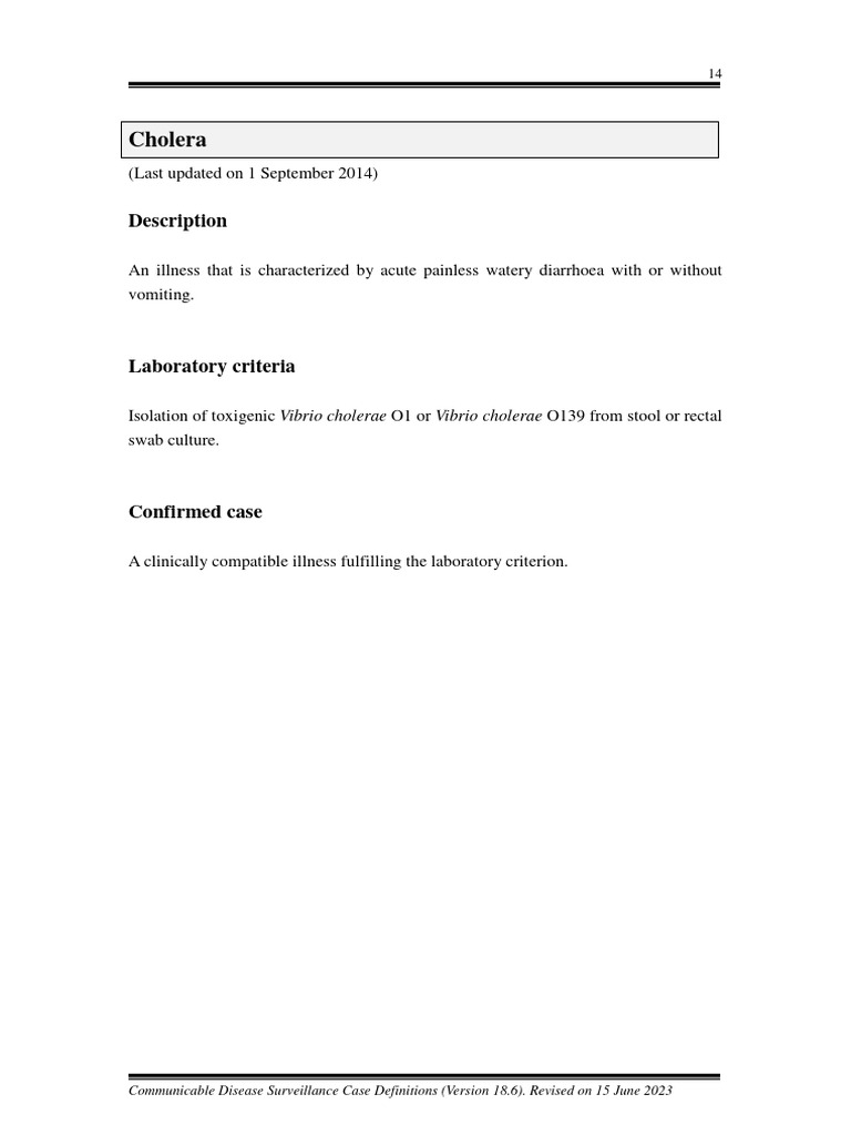 Cholera Case Definition (China) | PDF