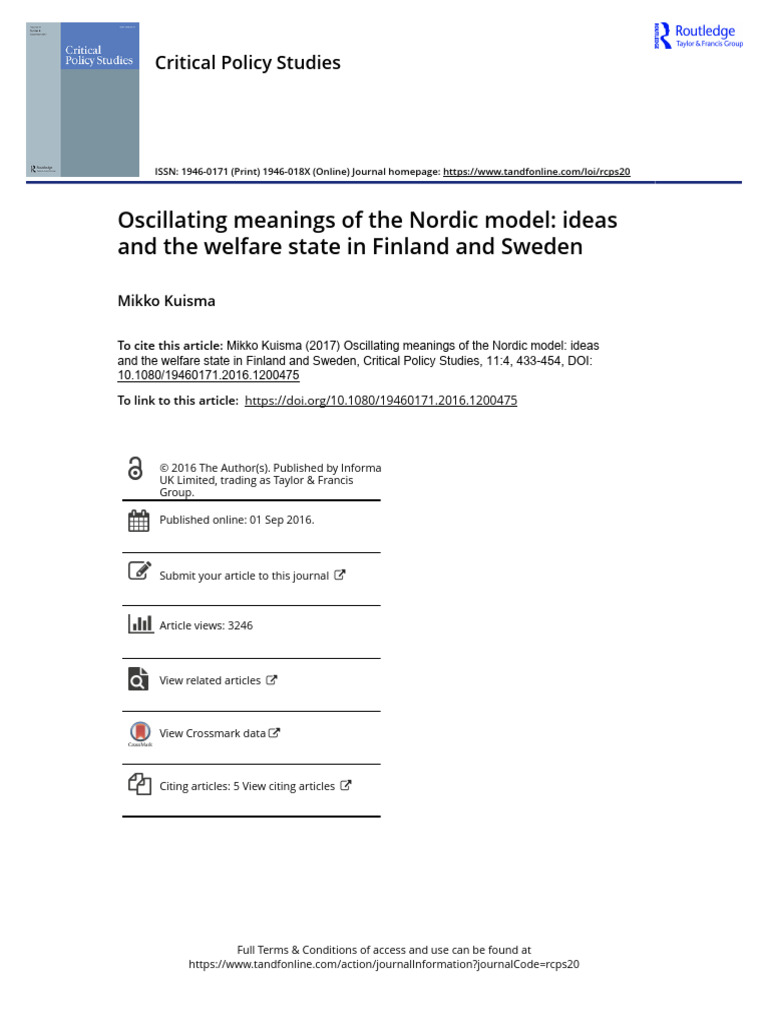 Oscillating Meanings of The Nordic Model - Ideas and The Welfare State ...