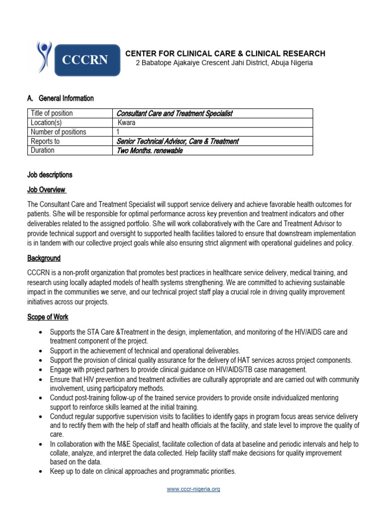 JD Consultant Care and Treatment Specialist | PDF | Health Care ...