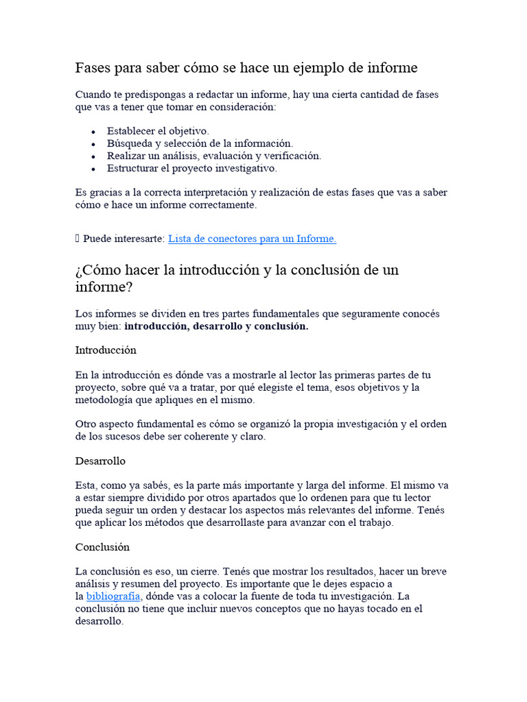 Fases para Saber Cómo Se Hace Un Ejemplo de Informe | PDF