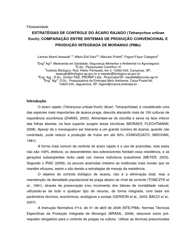 ESTRATÉGIAS DE CONTROLE DO ÁCARO RAJADO (Tetranychus Urticae) | PDF ...