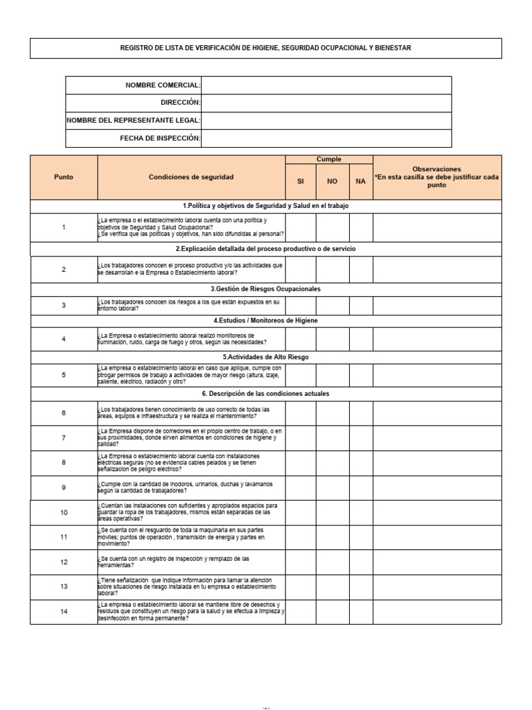 Lista de Verificación de Seguridad y Salud | PDF | Seguridad y salud ...