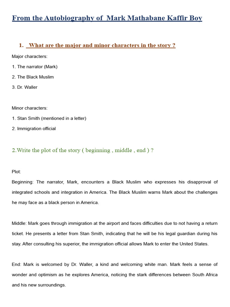 From The Autobiography of Mark Mathabane Kaffir Boy: 1. What Are The ...