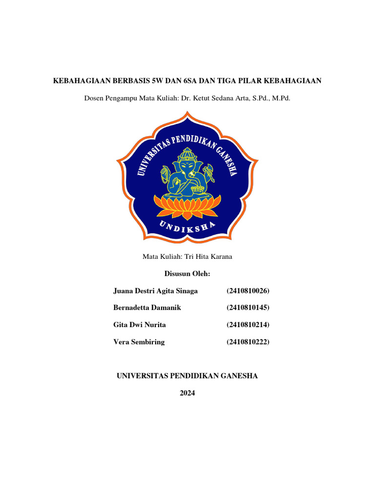 Materi Kebahagiaan Berbasis 5W Dan 6sa & 3 Pilar Kebahagiaan - Kelompok 1 - THK | PDF ...