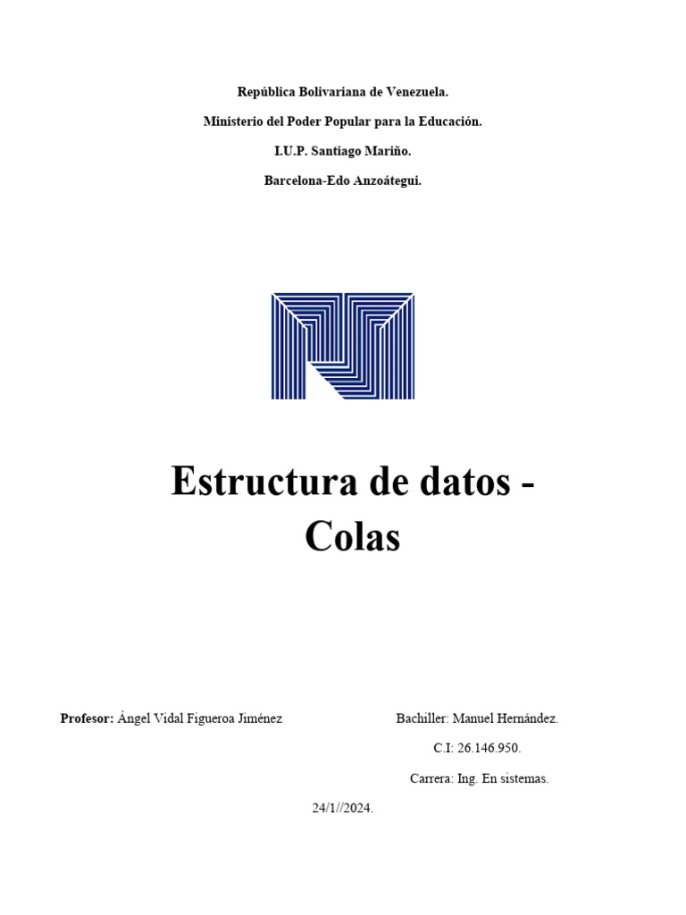 Estructura de Datos-Colas | PDF | Cola (tipo de datos abstractos ...