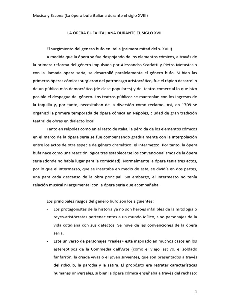Ópera Bufa Italiana (Siglo XVIII) | PDF | Ópera | Composiciones ...