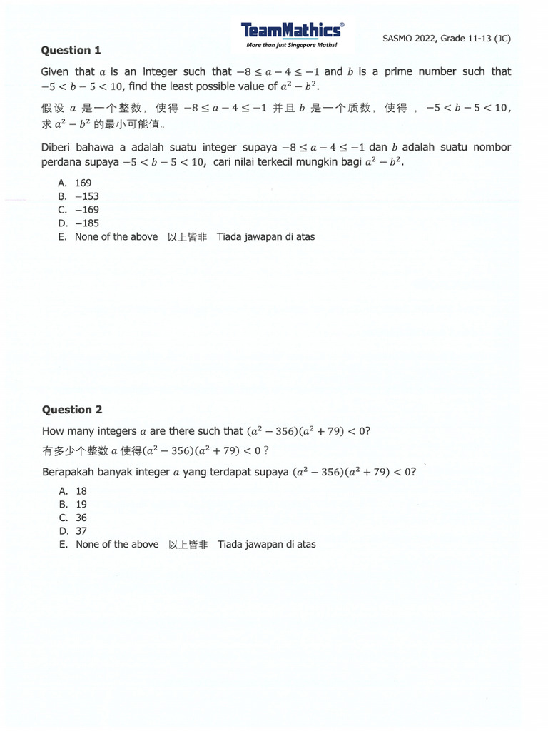 SASMO 2022 Y11-13 | PDF