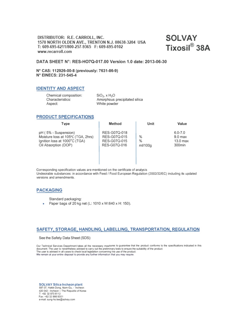 Tixosil 38 A tds | PDF