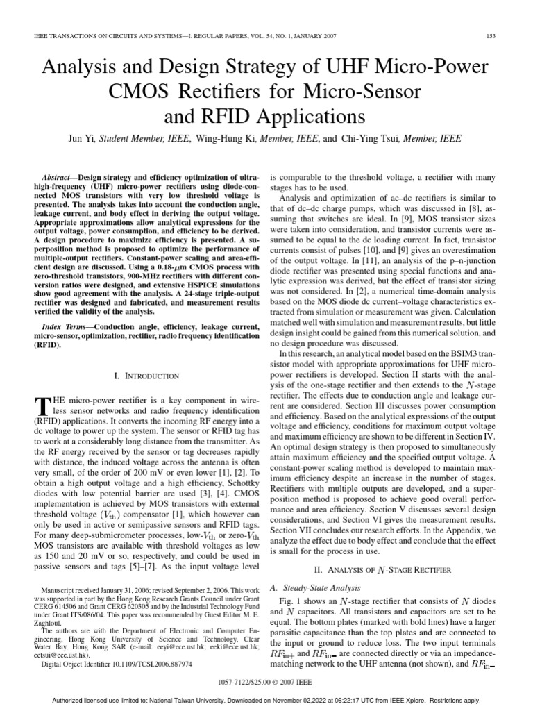 UHF Micro-Power CMOS Rectifiers Design | PDF | Rectifier | Capacitor