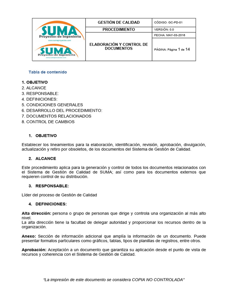 Procedimiento Control de Documentos | PDF | Sistema de manejo de ...