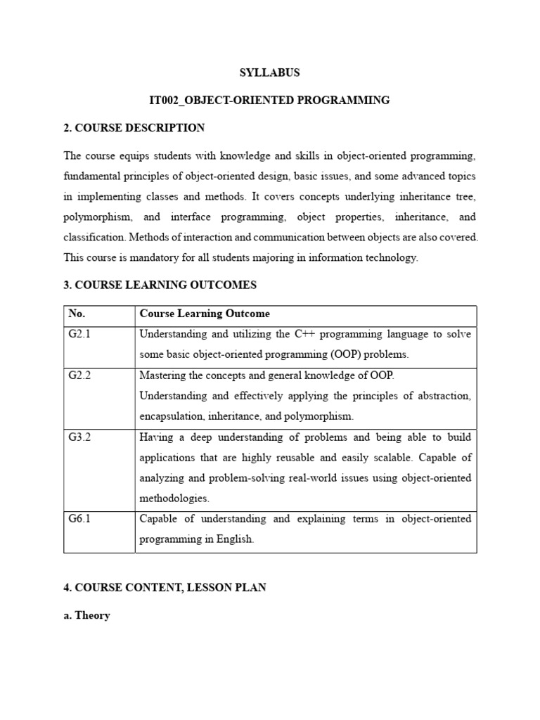 Object-Oriented Programming Syllabus | PDF | Method (Computer ...