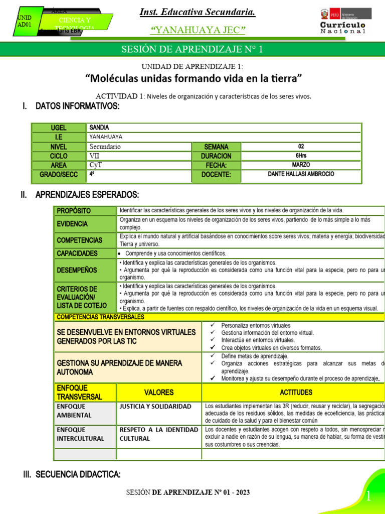 4º Ses Act 1-Cyt-U1 | PDF | Aprendizaje | Evaluación