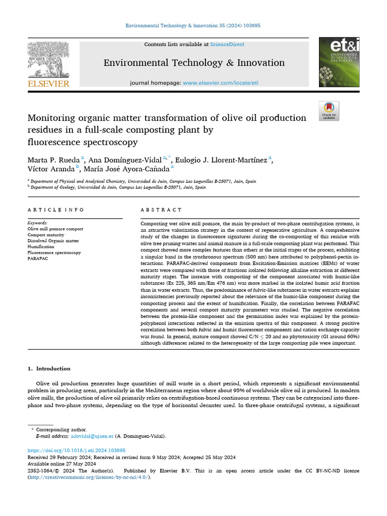 Monitoring Organic Matter Transformation of Olive Oil P - 2024 ...