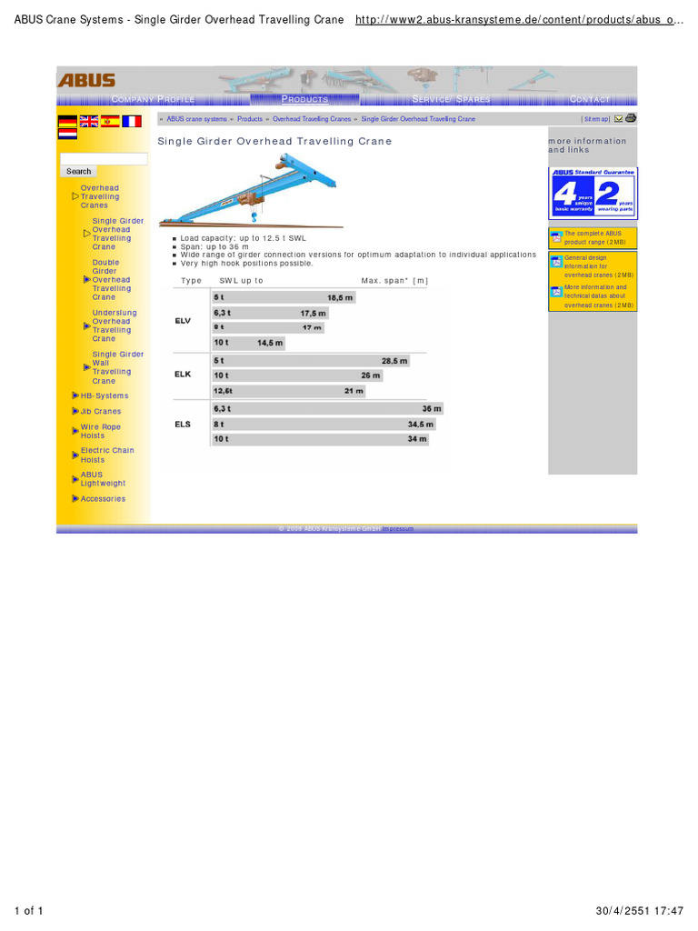 ABUS Crane Systems - Single | Download Free PDF | Crane (Machine) | Manufactured Goods