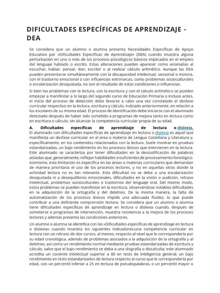 Dificultades Específicas de Aprendizaje | PDF | Dislexia | Aprendizaje