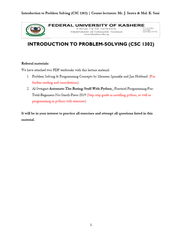 Problem Solving for CSC Students | PDF | Computer Data Storage | Data Type