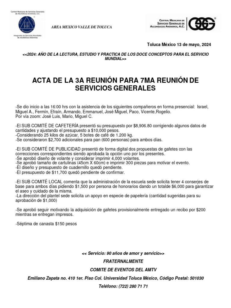 Acta de la 3a reunión para 7ma Reunión de Servicios Generales 13 de… (2 ...