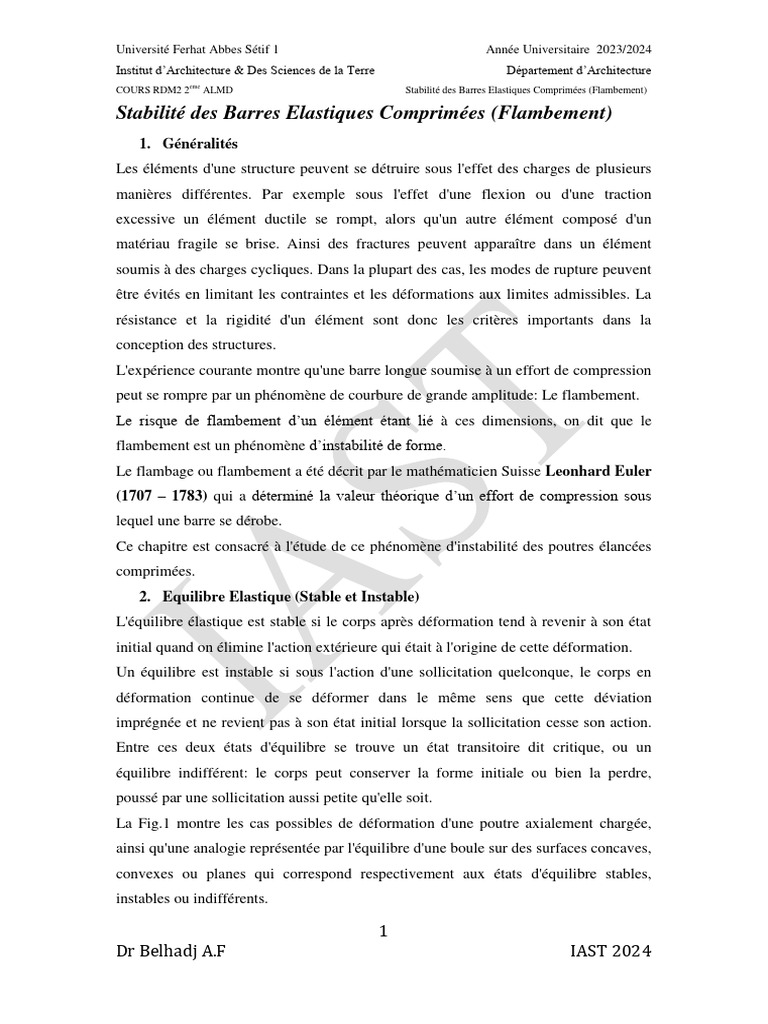 Flambement des Barres Élastiques Comprimées | PDF | Flambage ...