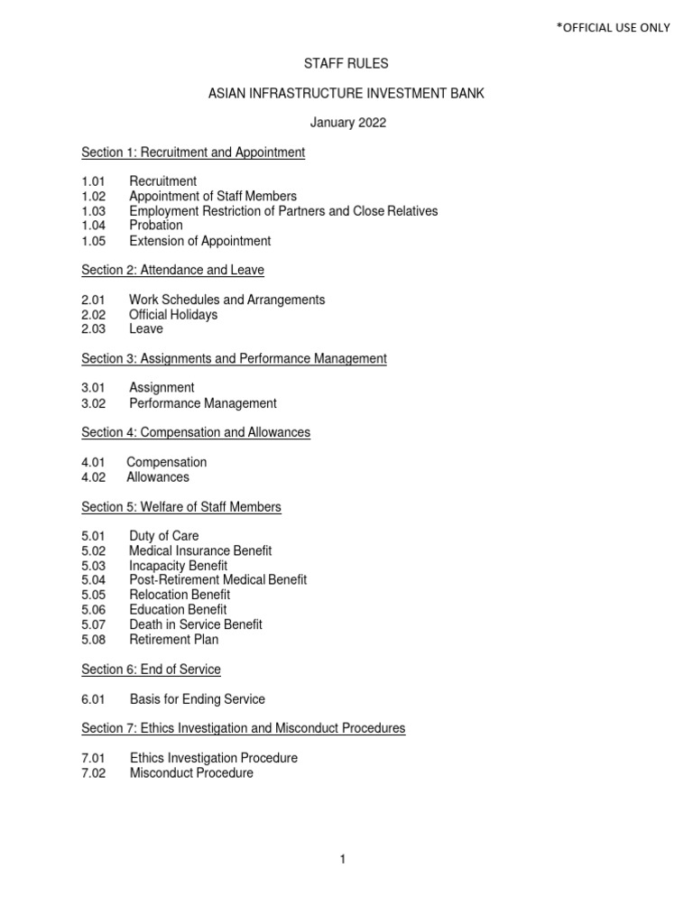 AIIB Staff Rules January 2022 | PDF | Pension | Salary