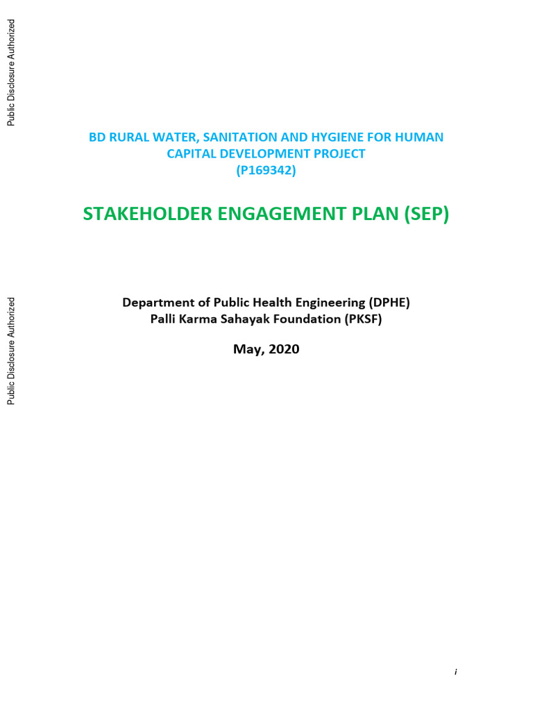 Stakeholder Engagement Plan SEP BD Rural Water Sanitation and Hygiene ...