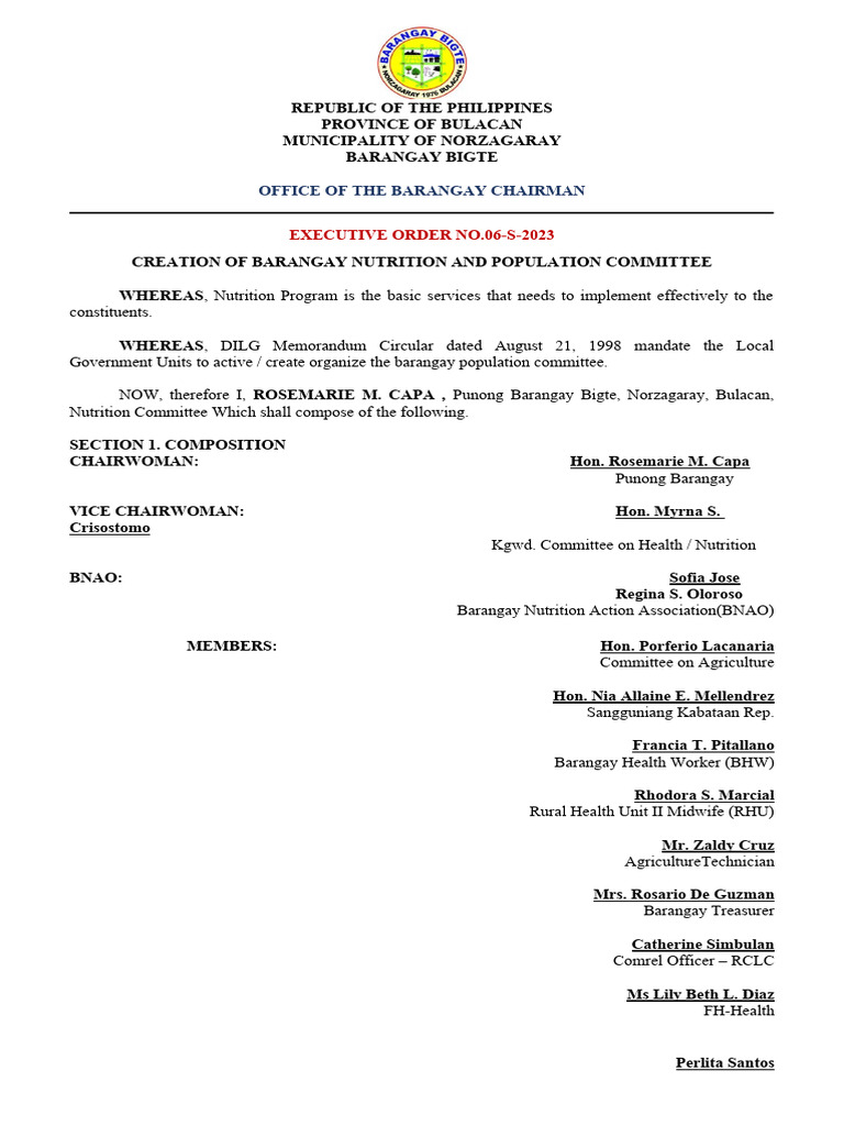 Revised Eo BNC | PDF | Philippines