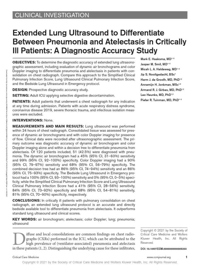 Extended Lung Ultrasound To Differentiate Between Pneumonia and | PDF ...