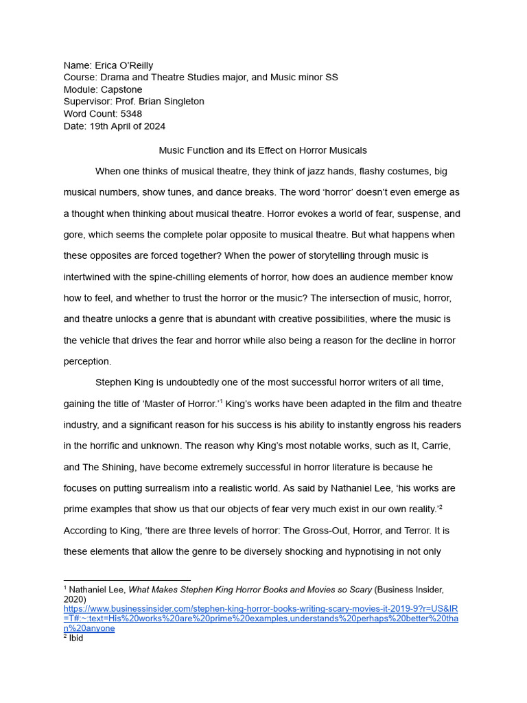 Music Function and Its Effect On Horror Musicals | PDF | Interval ...