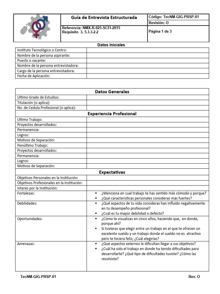 Formato Entrevista Estructurada | PDF | Sicología | Ciencias del comportamiento