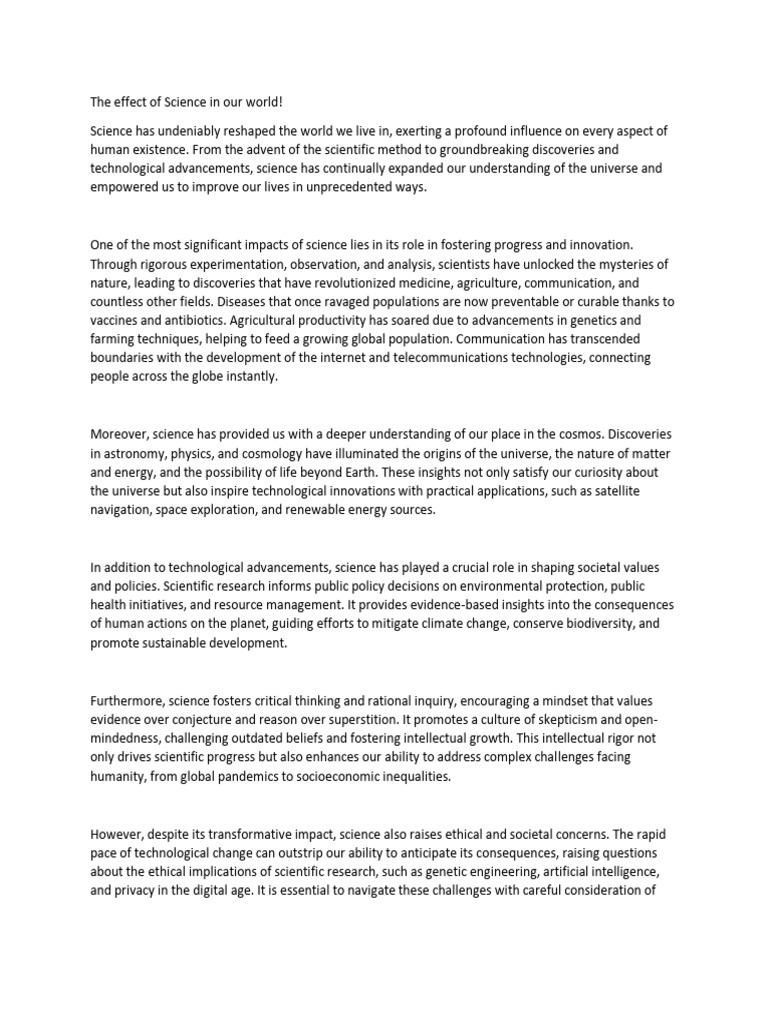 The Effect of Science in Our World | PDF | Science | Innovation