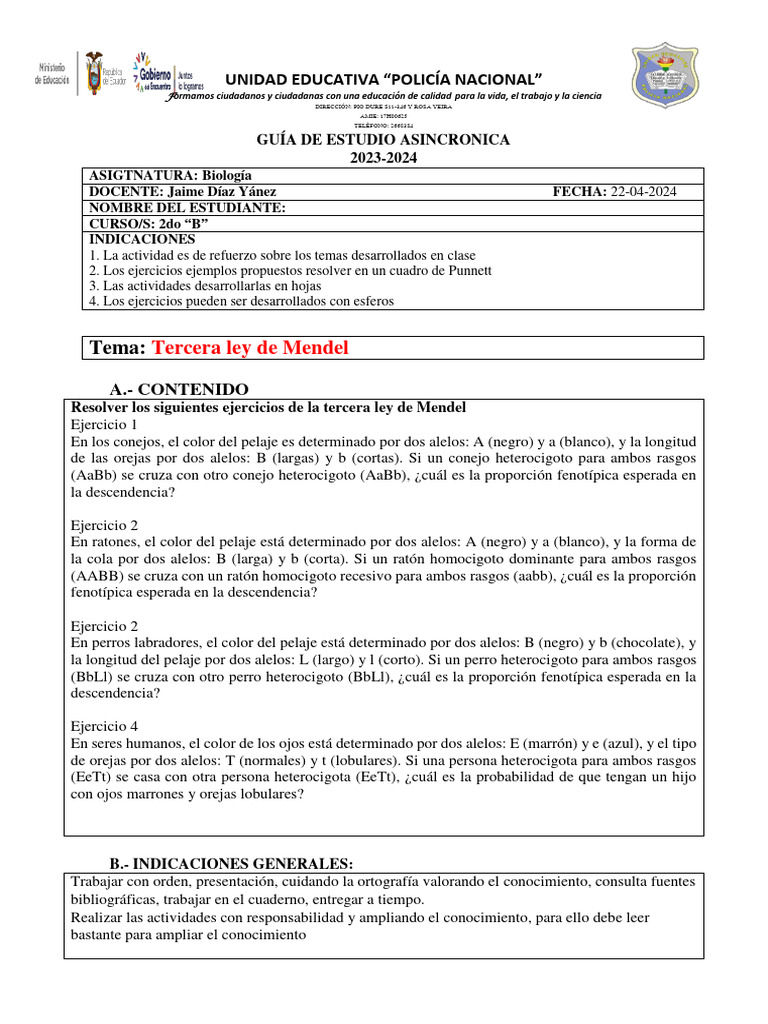 Guia para 2do Bgu C | PDF | Dominancia (Genética) | Alelo