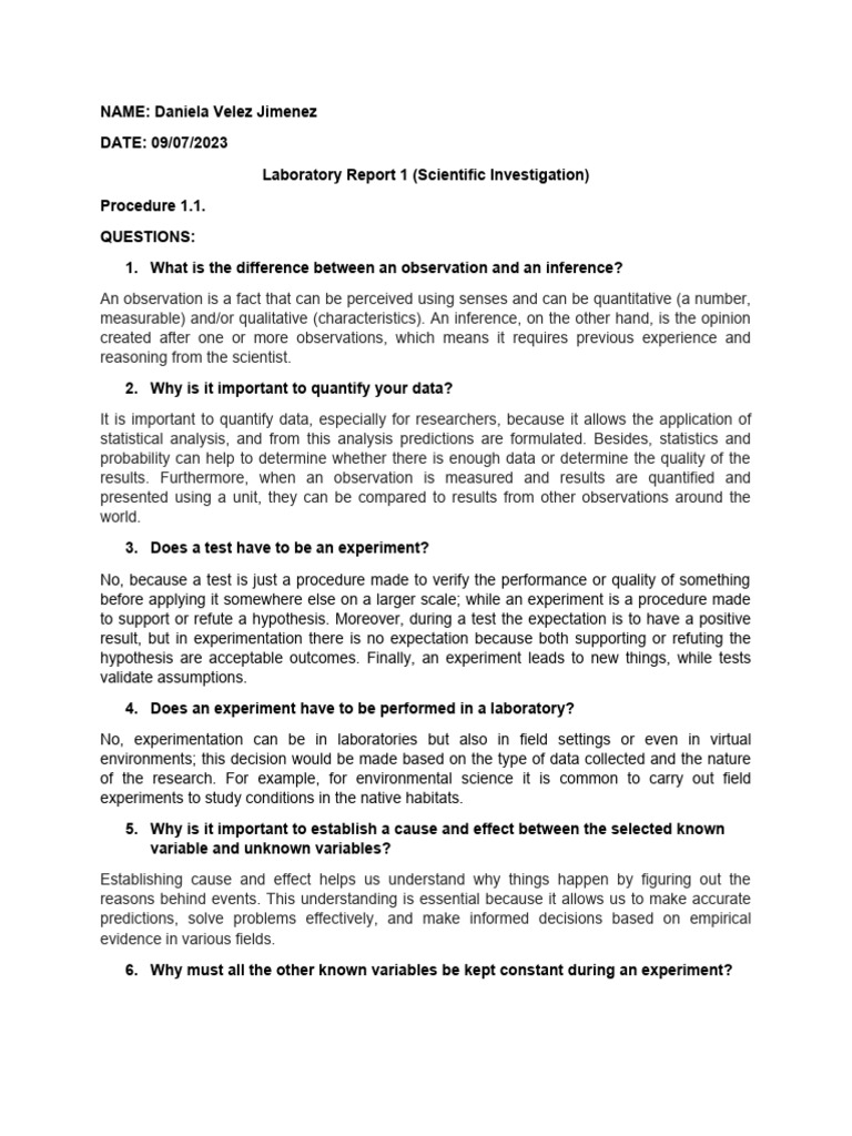 Lab Report 1 | PDF | Experiment | Hypothesis