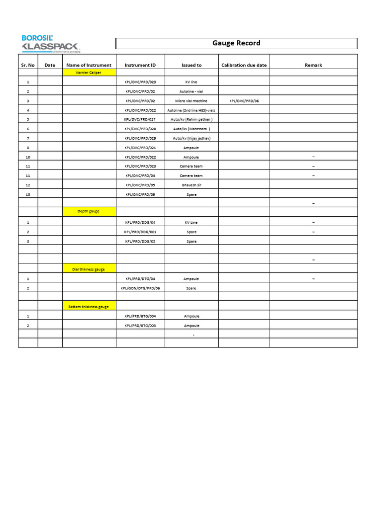 Vernier Caliper Issuance Record | PDF | Probability And Statistics