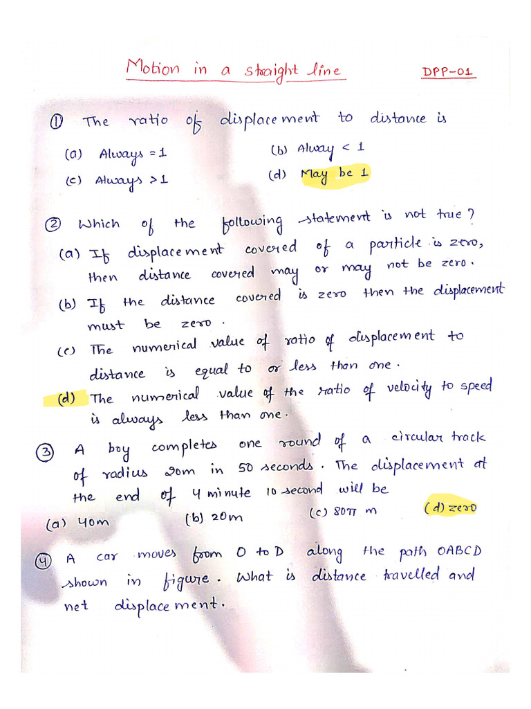 DPP - 01 (Motion in A Straight Line) Eureka | PDF