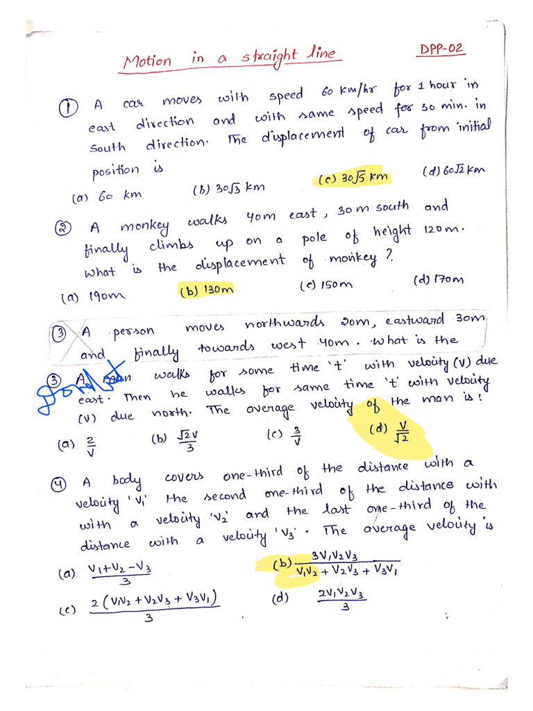 DPP - 02 (Motion in A Straight Line) (1) Eureka | PDF DPP - 02 (Motion in A Straight Line) (1) Eureka | PDF